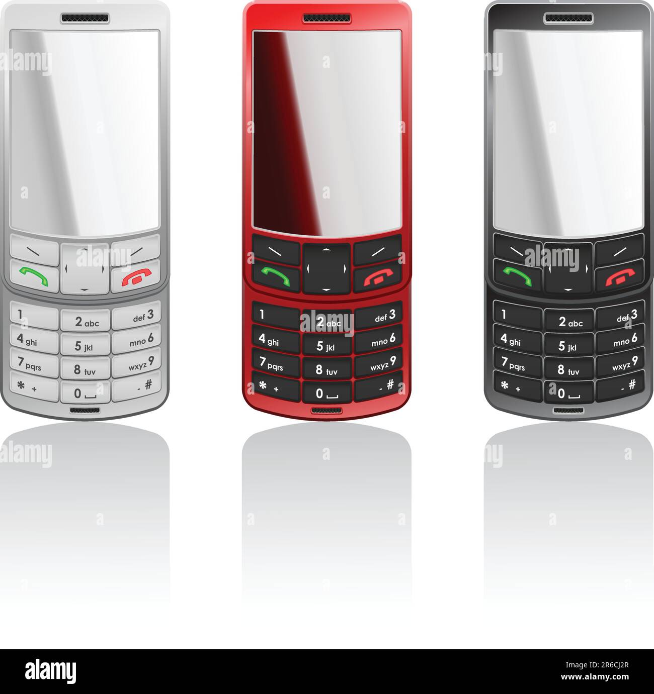 Vector photorealistic illustrations of a color cellphones-slider, open ...