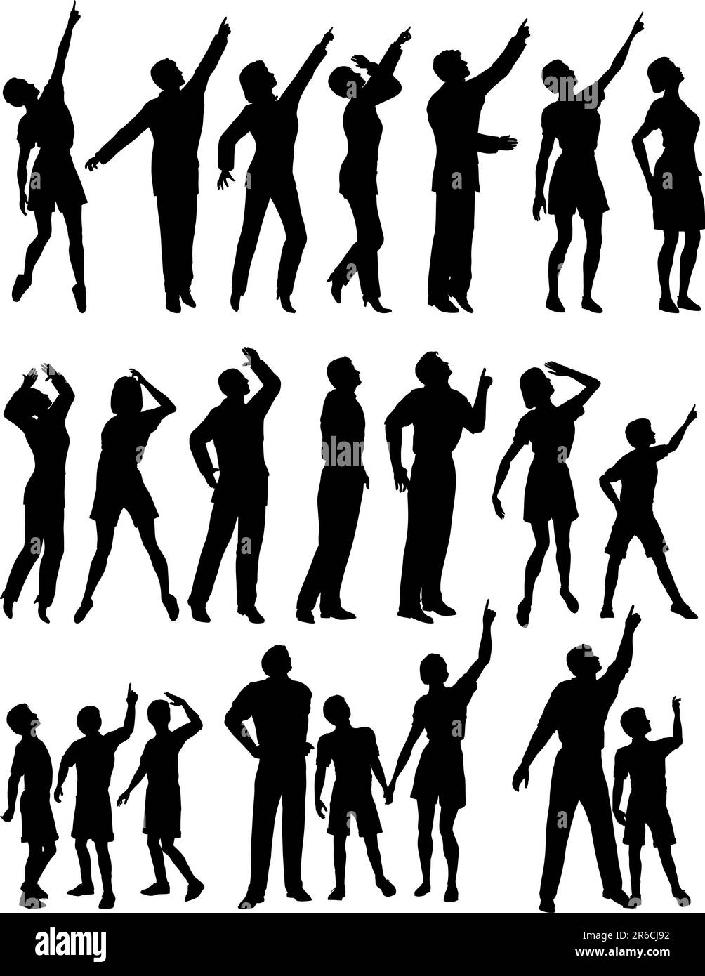 Set of editable vector silhouettes of people looking and pointing ...