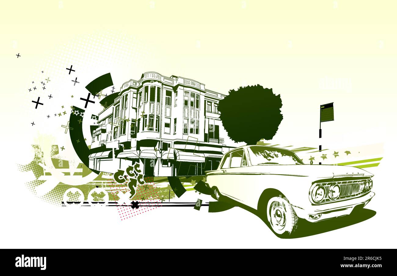 Vector Illustration of old vintage custom collector's car on Urban ...