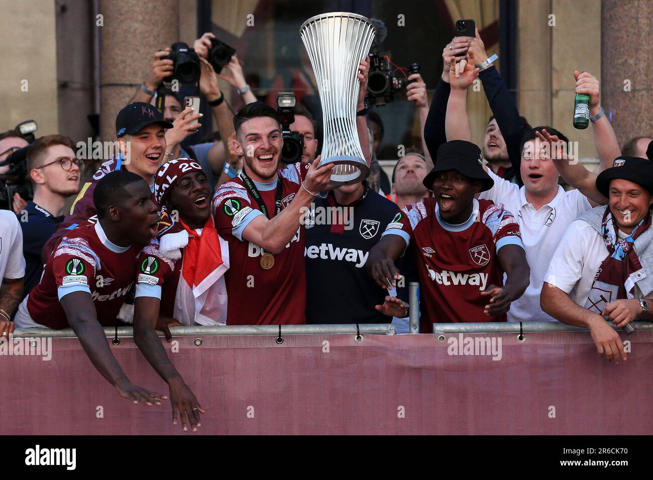 London, UK. 08th June, 2023. Declan Rice of West Ham United lifts the ...