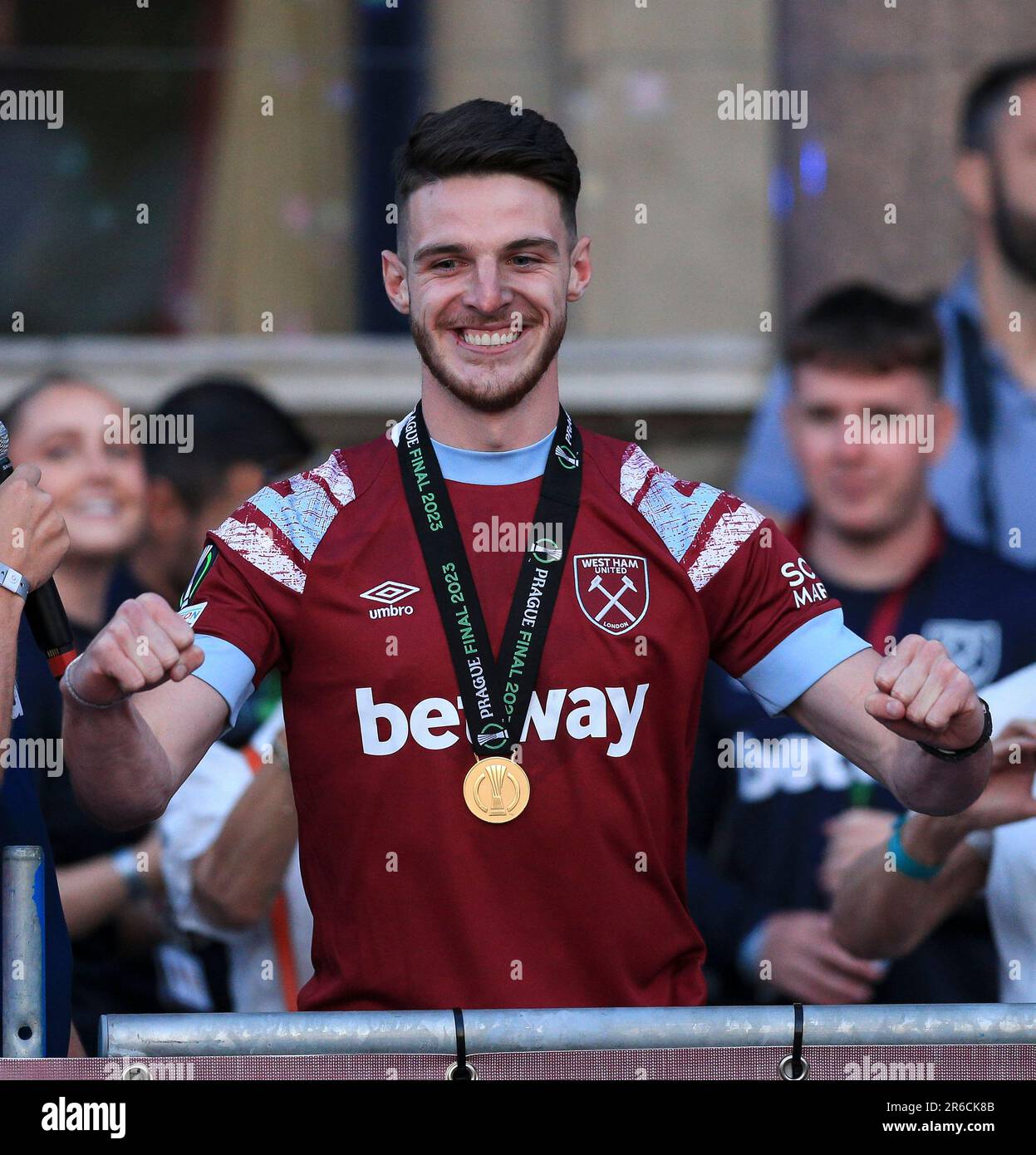 London, UK. 08th June, 2023. Declan Rice of West Ham United celebrates ...