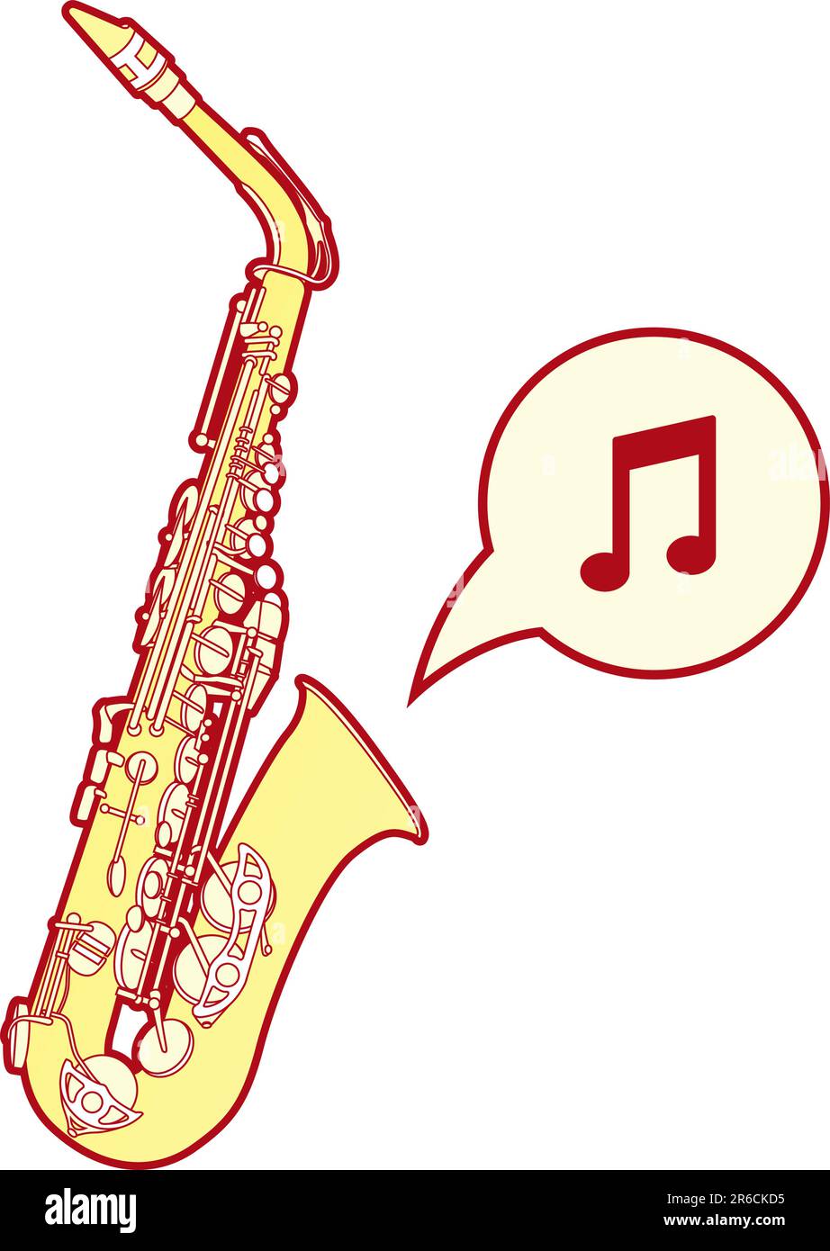 Detailed, stylized vector illustration of a saxophone, a brass musical ...