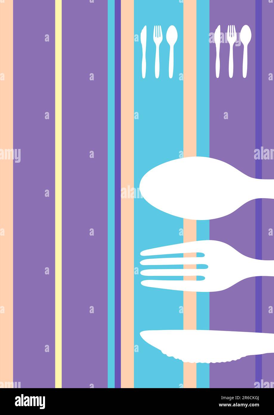 Retro striped food/restaurant/menu design with cutlery silhouette Stock ...