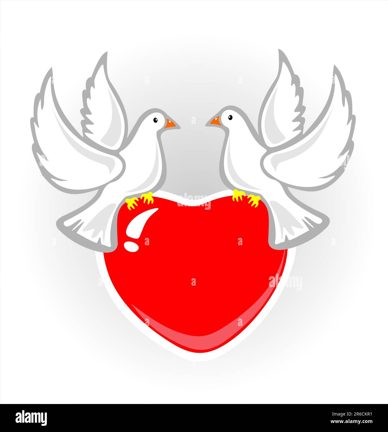 Two pigeons and heart on a white background. Valentine's illustration ...