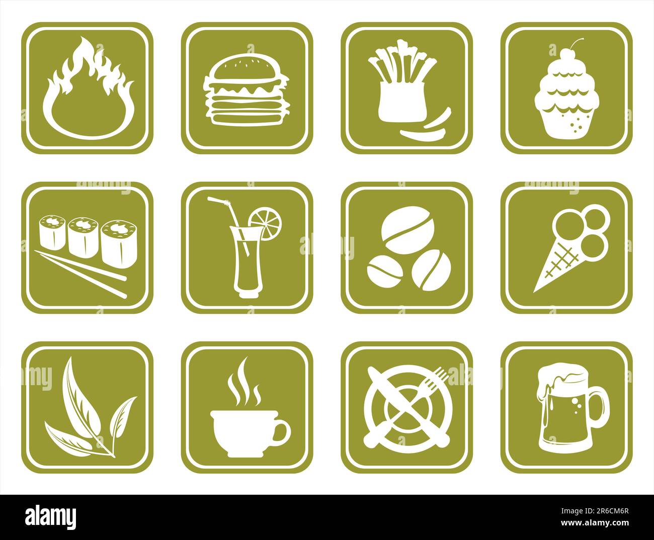 Twelve ornate food symbols on a green background Stock Vector Image ...