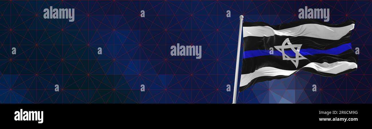 Thin Blue Line. Black Flag of Israel with Police Blue Line waving in ...