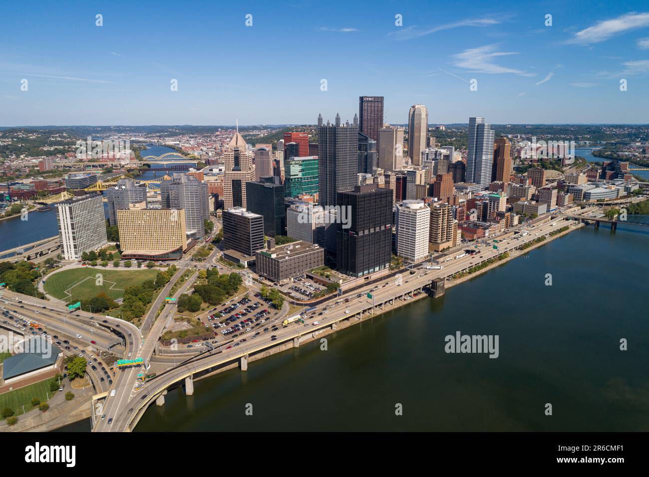 Cityscape of Pittsburgh. Clear Blue Sky. Pennsylvania. Downtown Stock ...