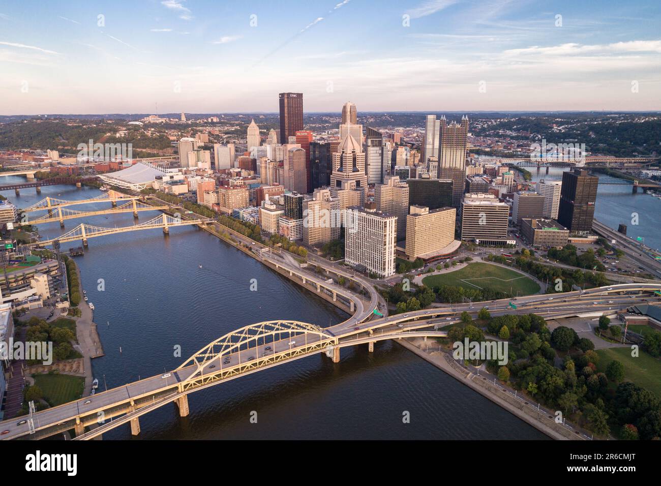 Aerial view of Pittsburgh, Pennsylvania. Business district and river in ...