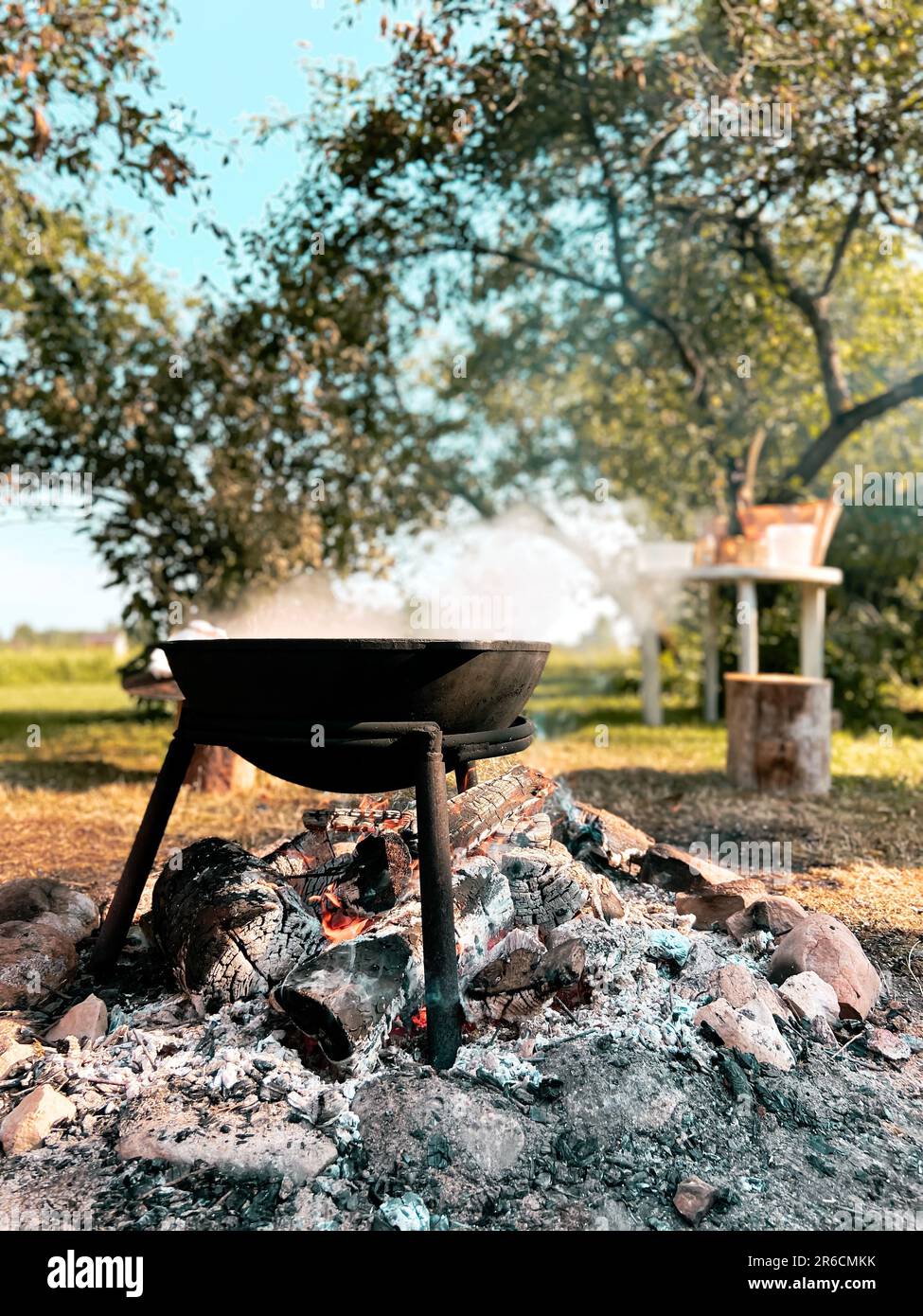 Midsummer celebration outdoors by a campfire Stock Photo - Alamy