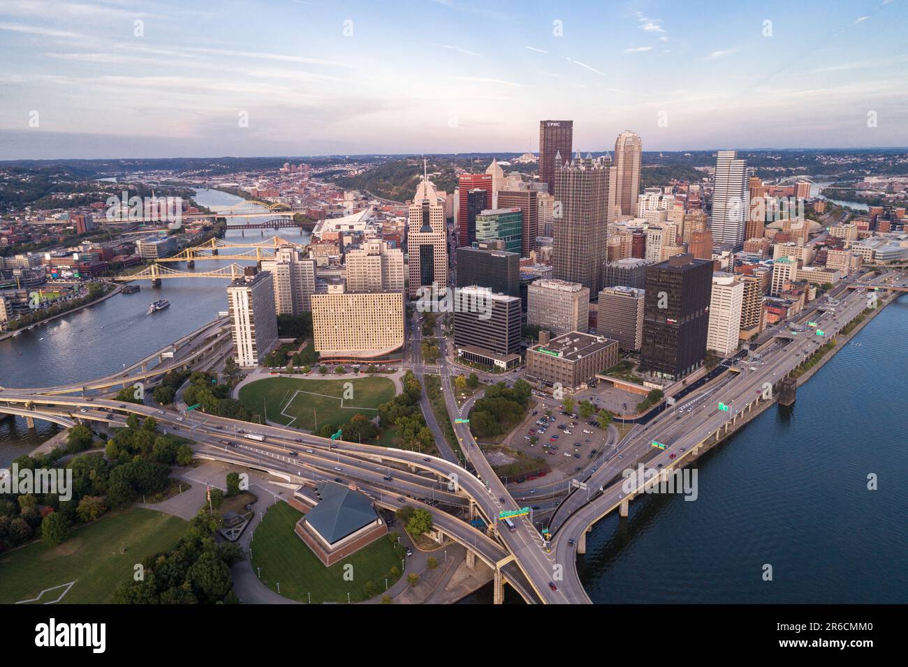 Aerial view of Pittsburgh, Pennsylvania. Business district and river in ...