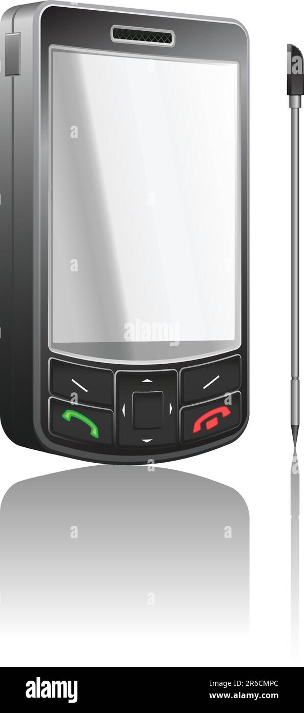 Vector realistic illustration of a black PDA with black buttons Stock ...