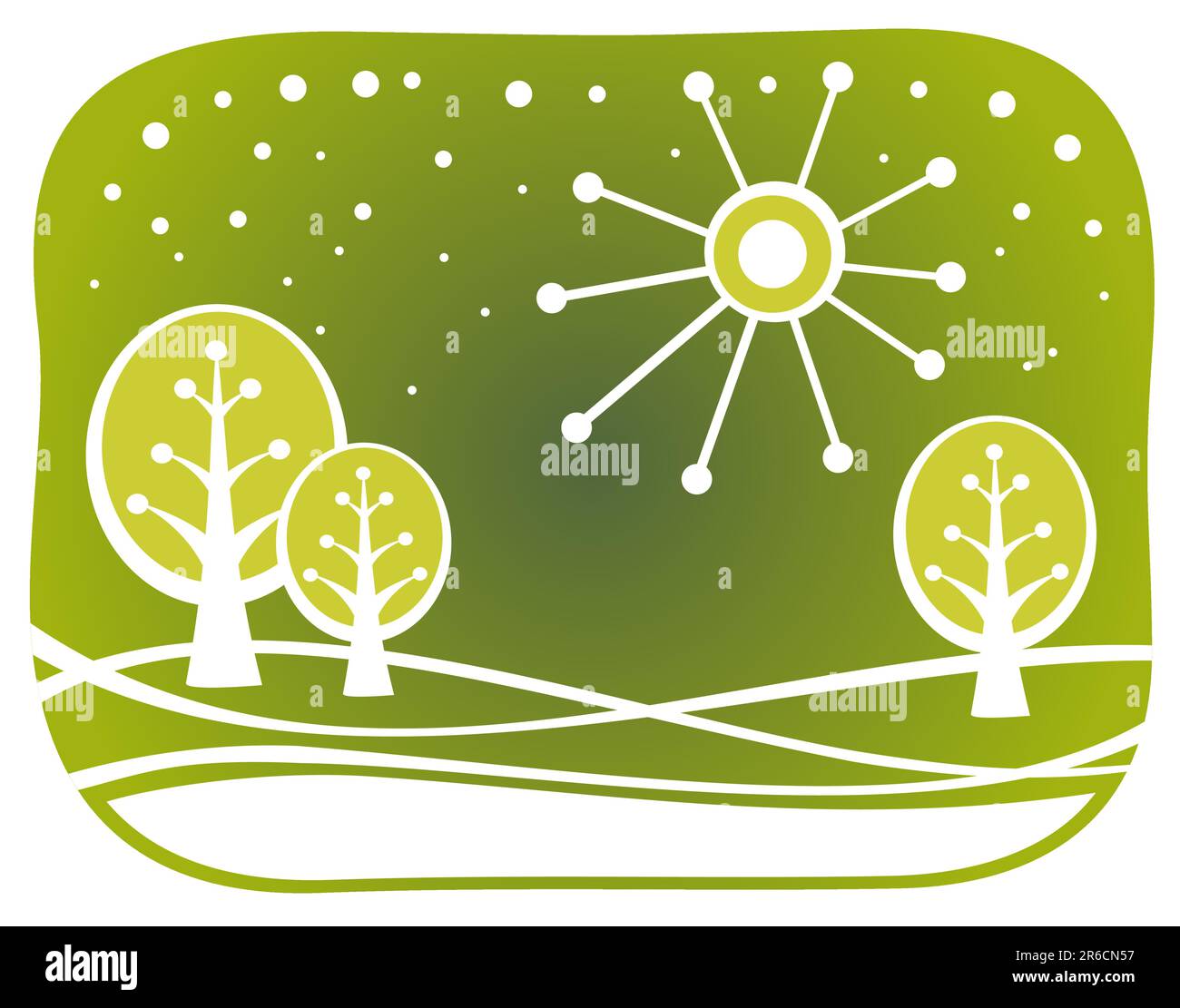 Three spring trees and sun on an ornate green background Stock Vector ...