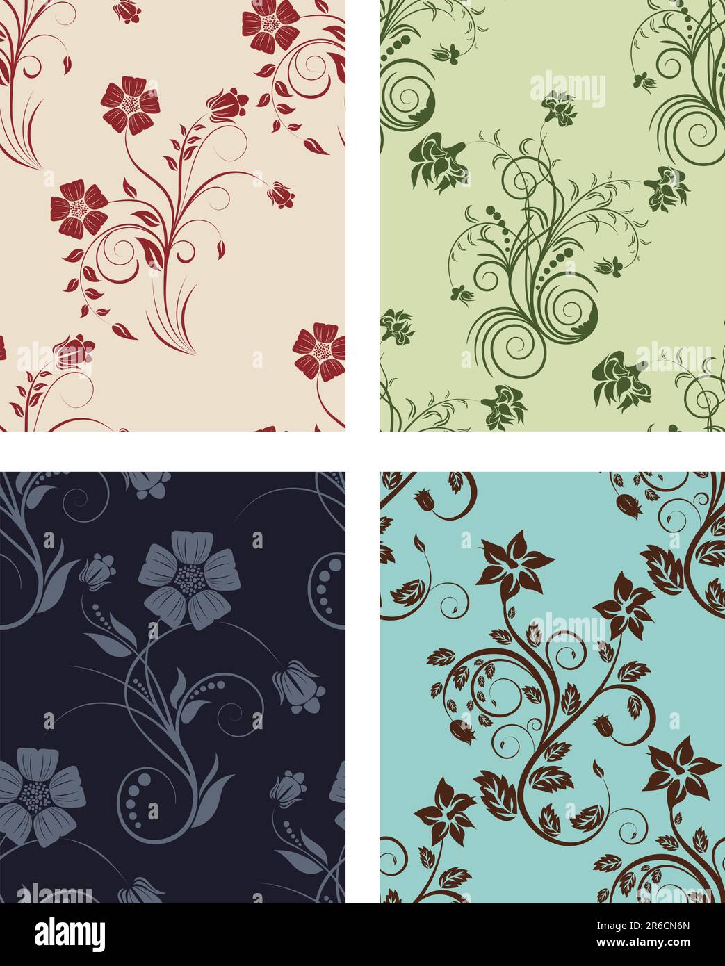 Floral seamless vector color backgrounds set. For easy making seamless ...