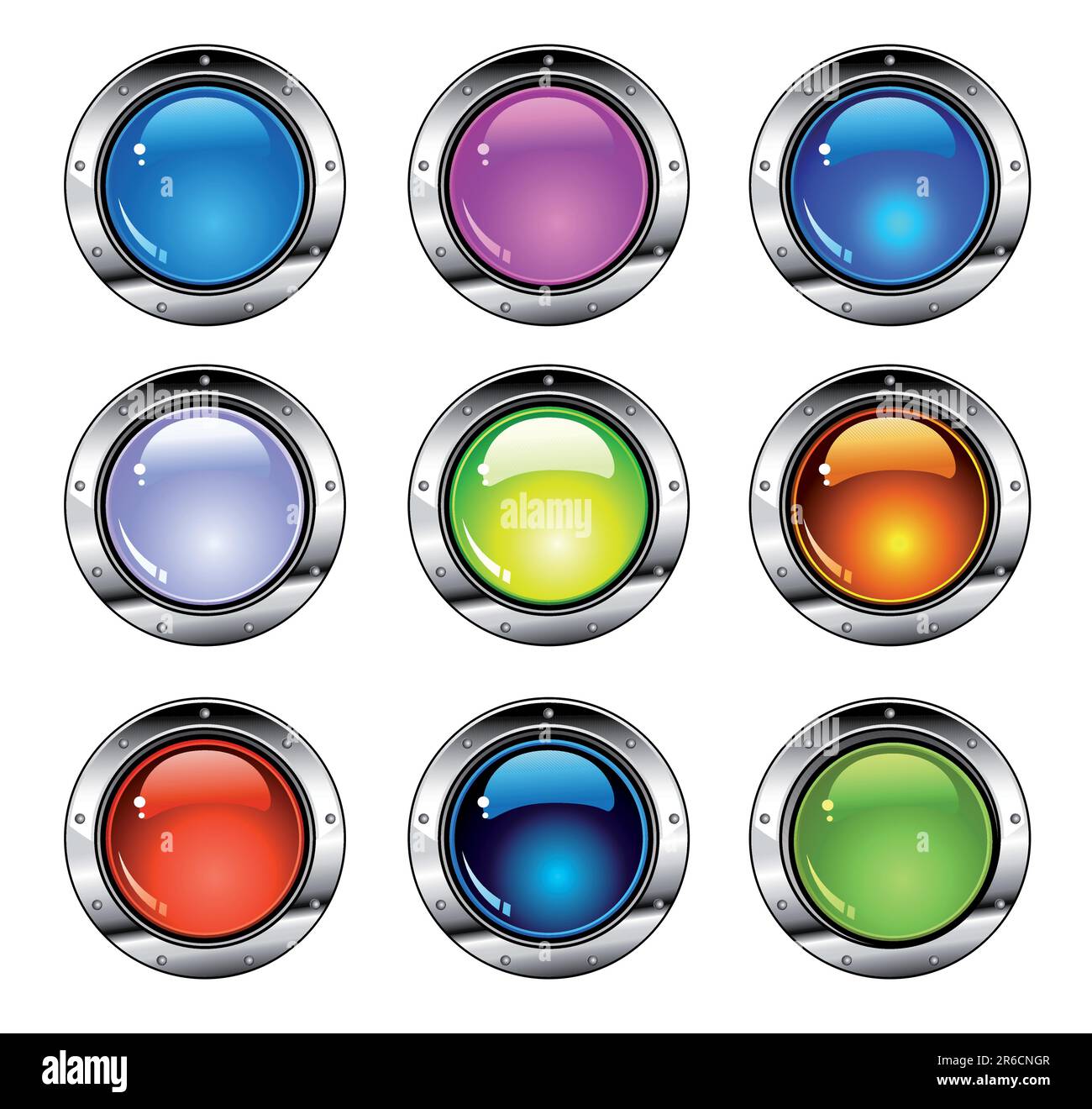 Colorful Glossy Internet Buttons with Metal Chromed Borders Stock ...