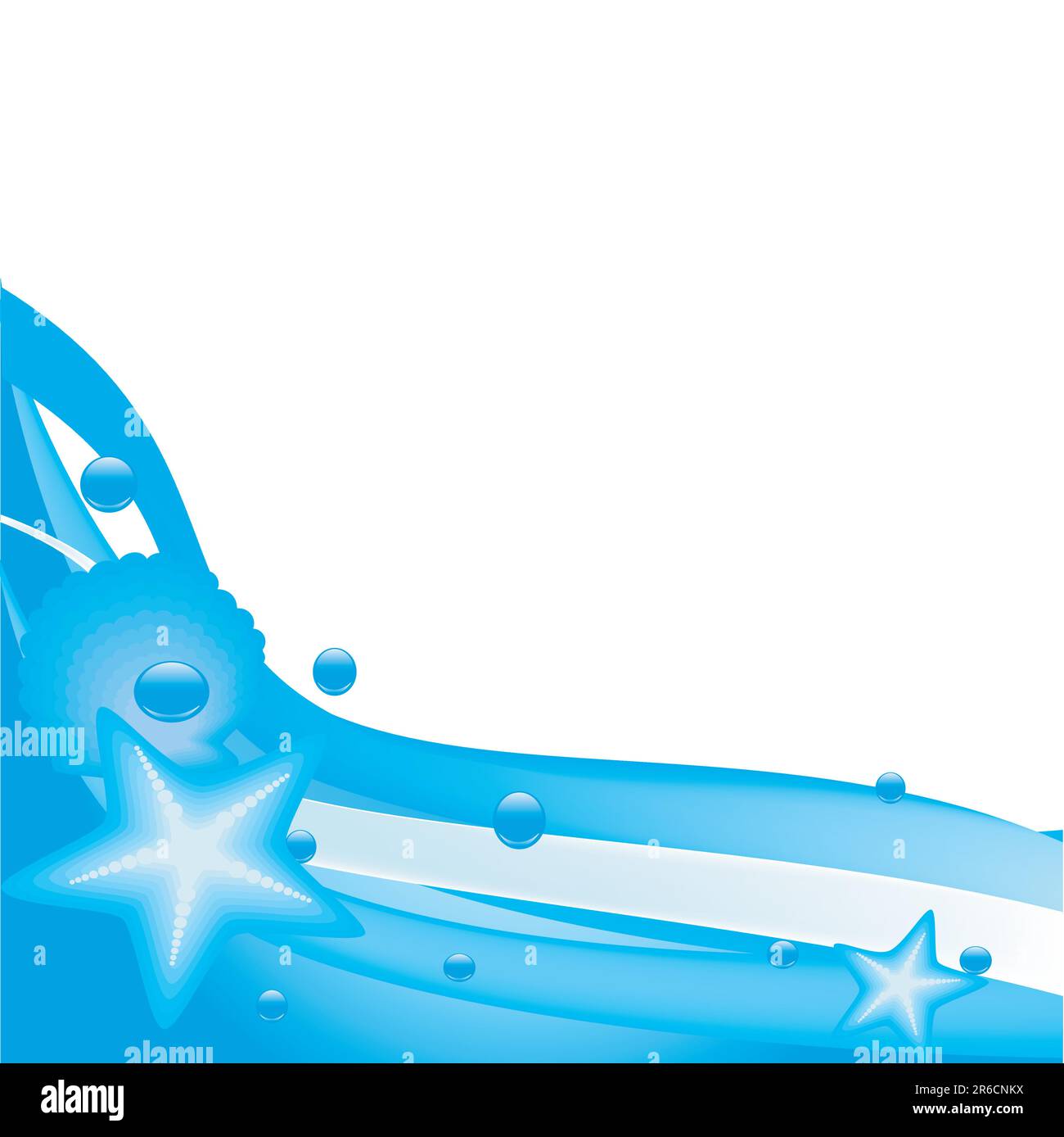 Vector illustration of flowing sea water waves with star fish and shell ...