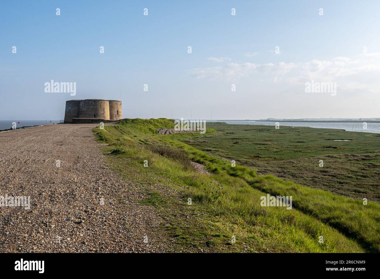 A view along the shingle spit at Slaughden, near Aldeburgh in Suffolk ...