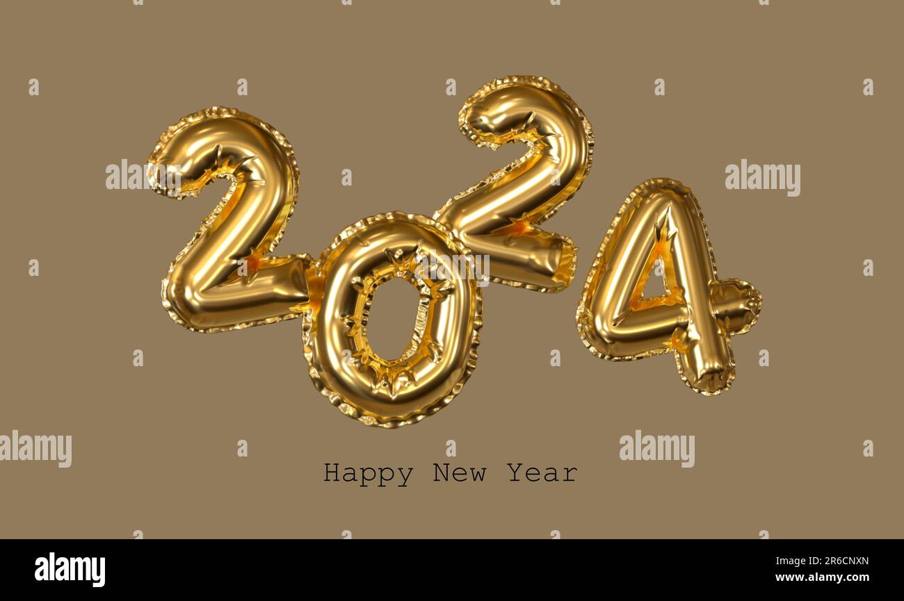 2024 New Year. 3D illustration of numbers 2024. beige background, gold ...