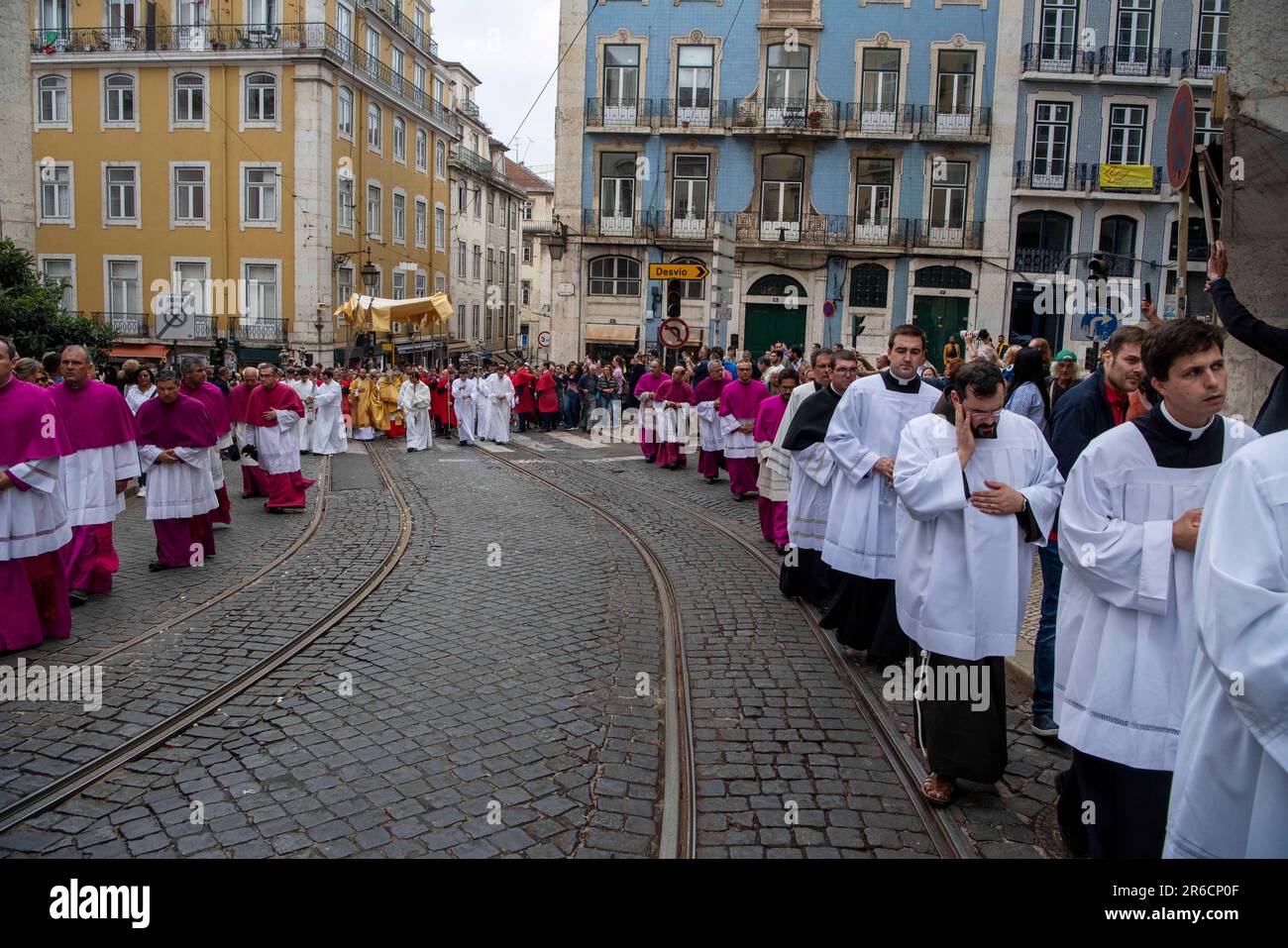 Lisbon, Portugal. 08th June, 2023. Church authorities are seen walking ...