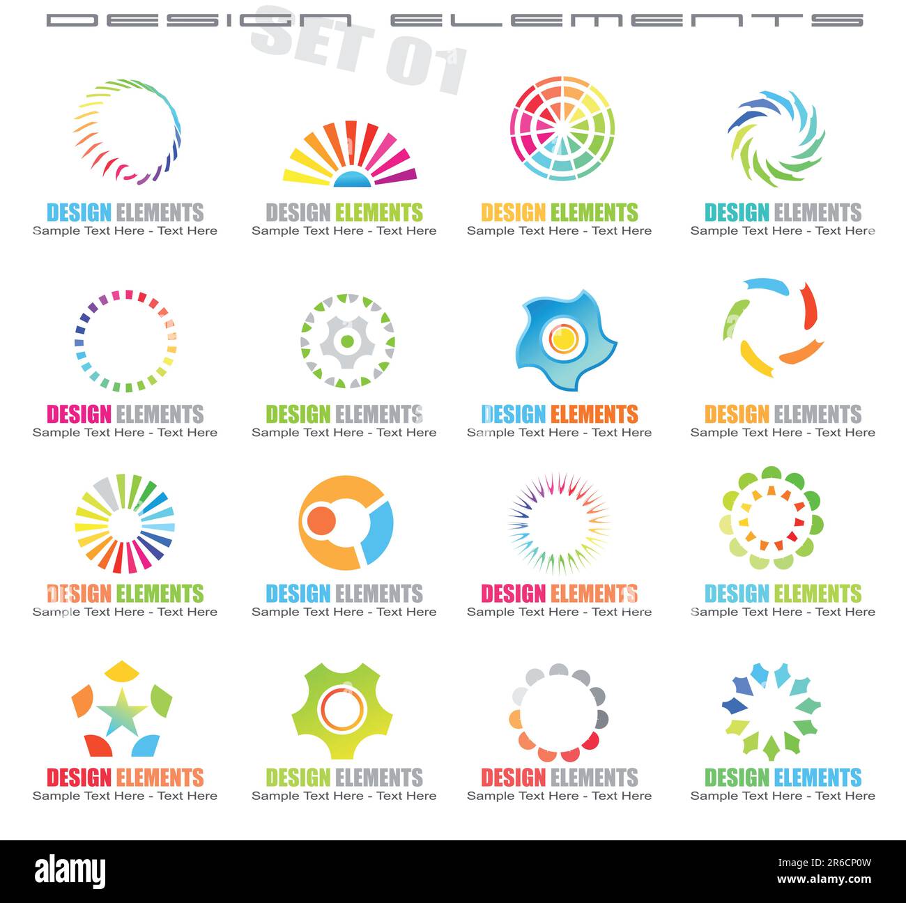 Collection of 16 colorful Design elements - Set 1 Stock Vector Image ...