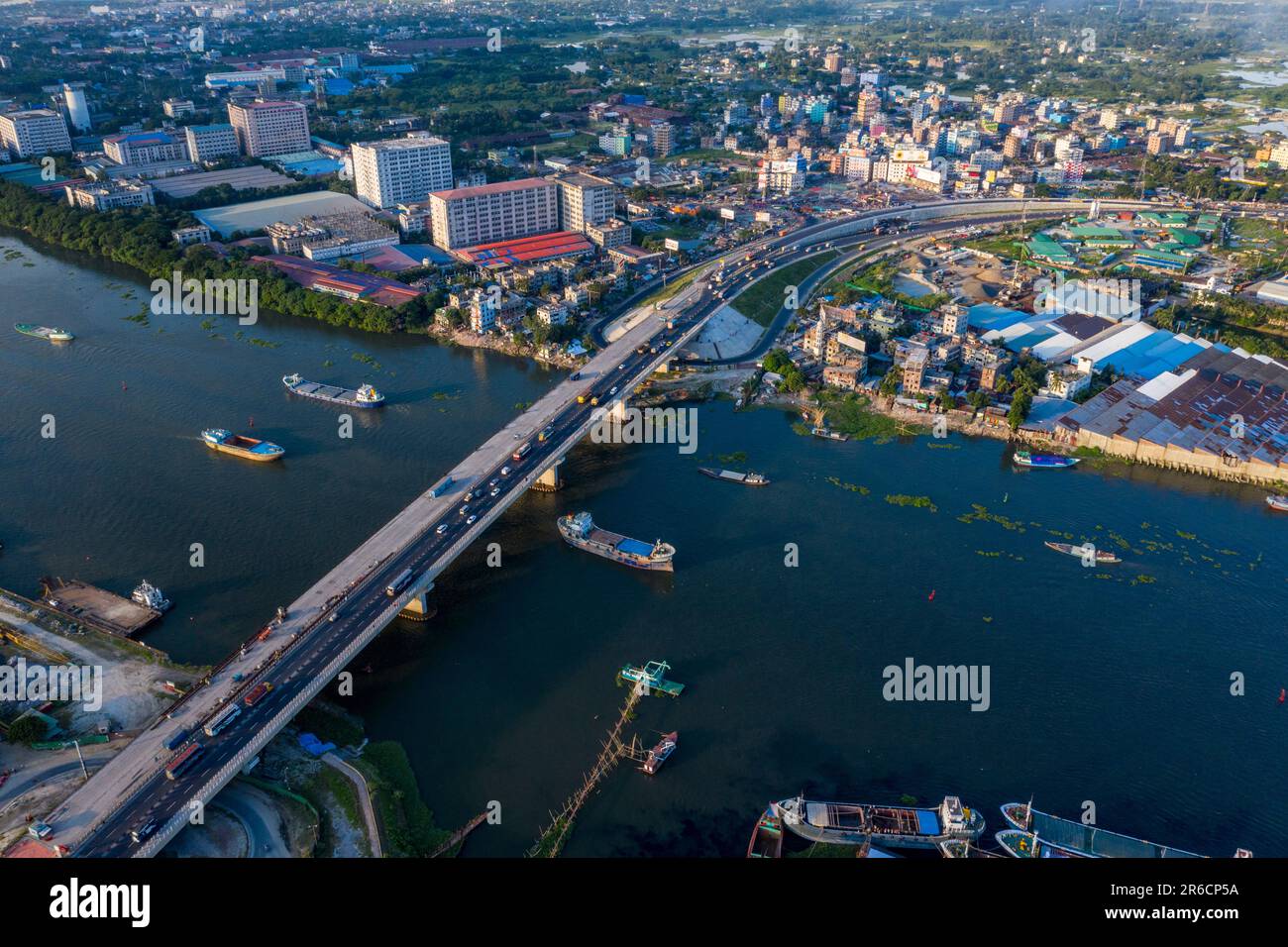 Aerial view of the Kanchpur Bridge on the Sitalakhya River, Narayanganj ...