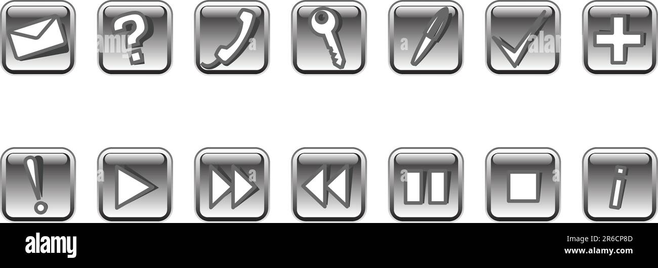 Set of 14 vector icons. Grayscale Stock Vector Image & Art - Alamy