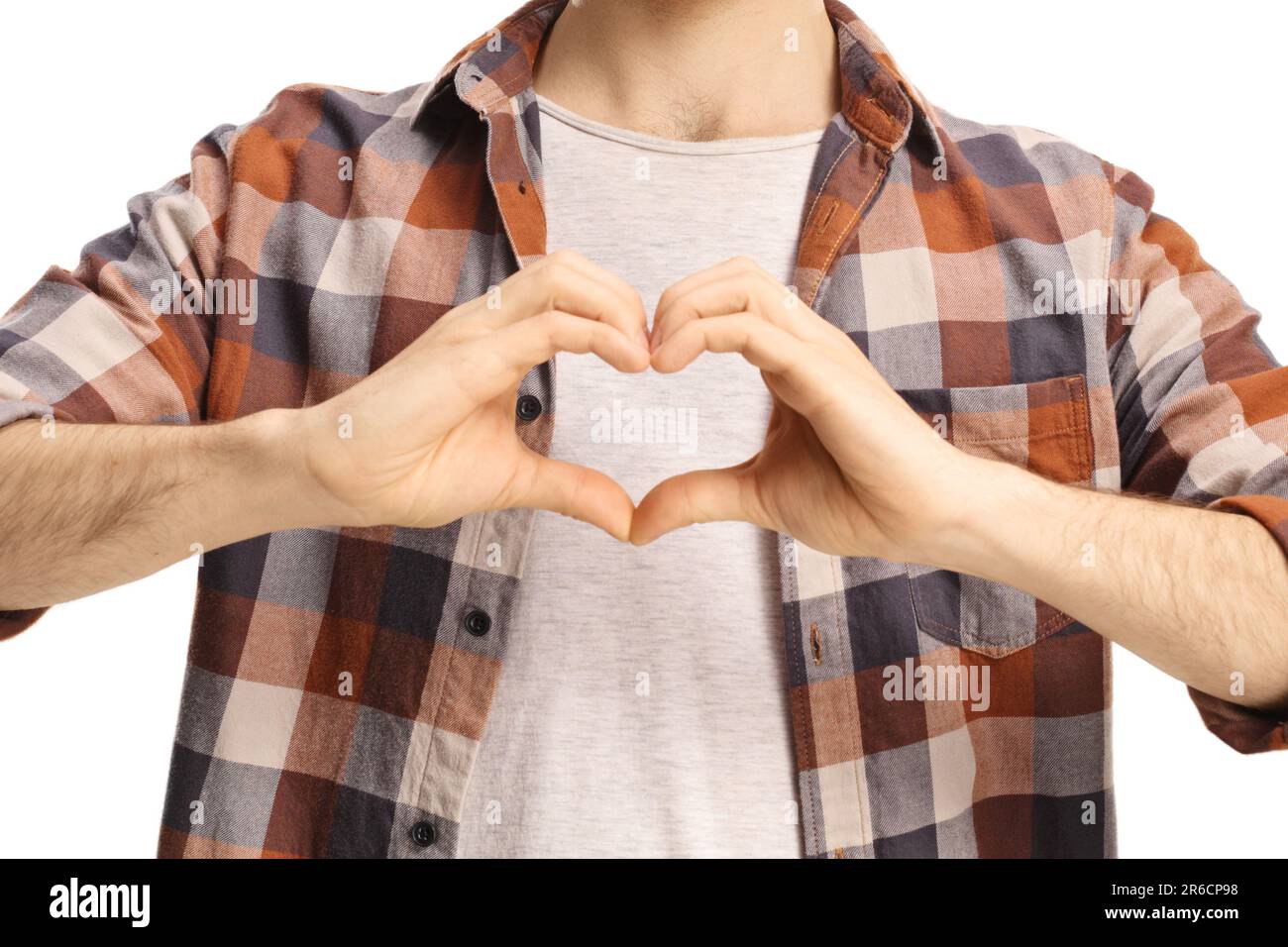 Man gesturing a heart symbol with hands isolated on white background ...