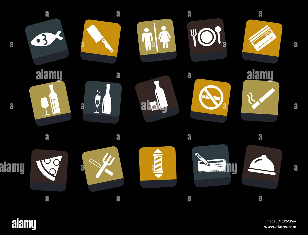 Vector icons pack - Yellow-Brown-Blue Series, bar and restaurant ...