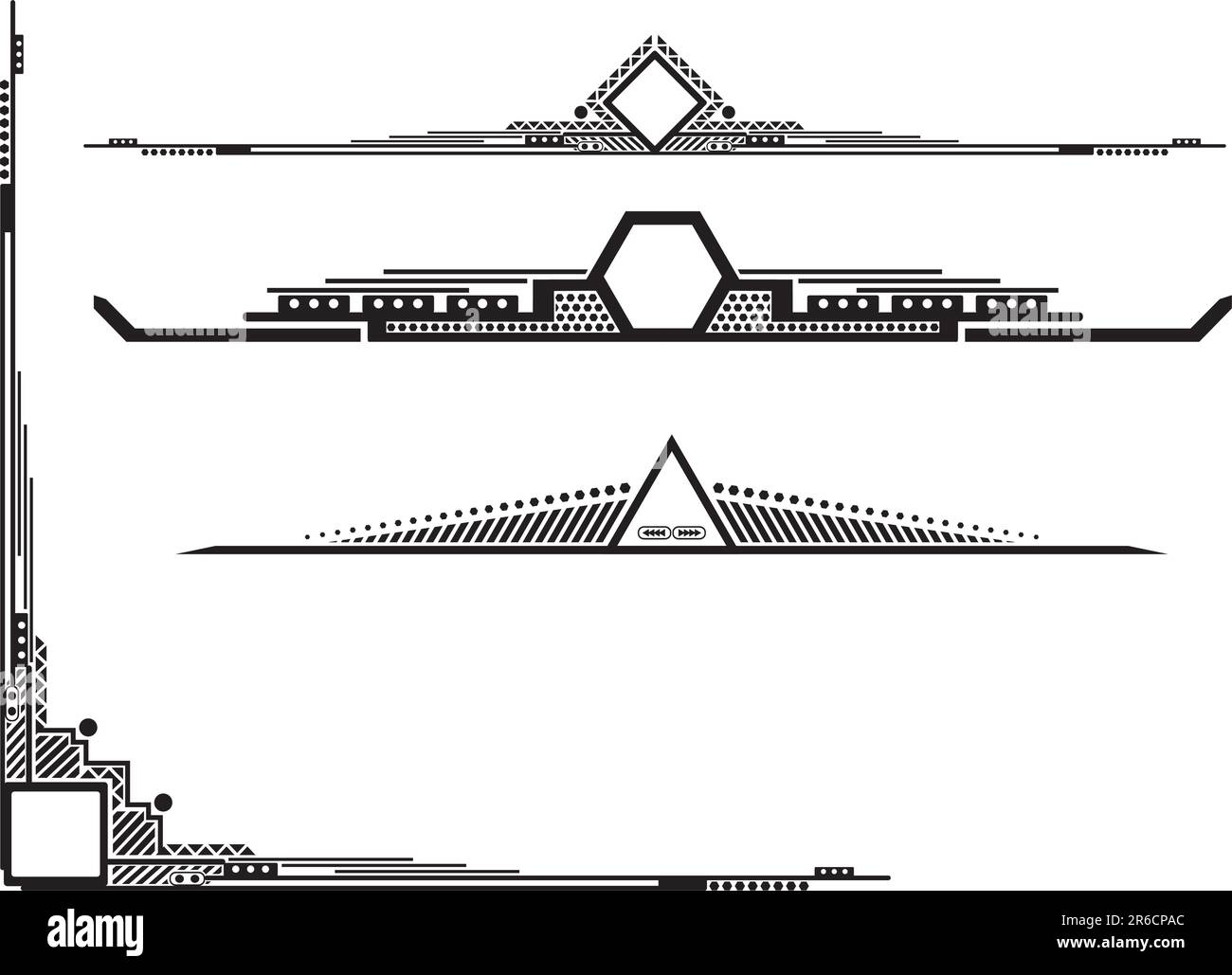 art deco and slightly mechanical design for a corner flourish with 3 ...