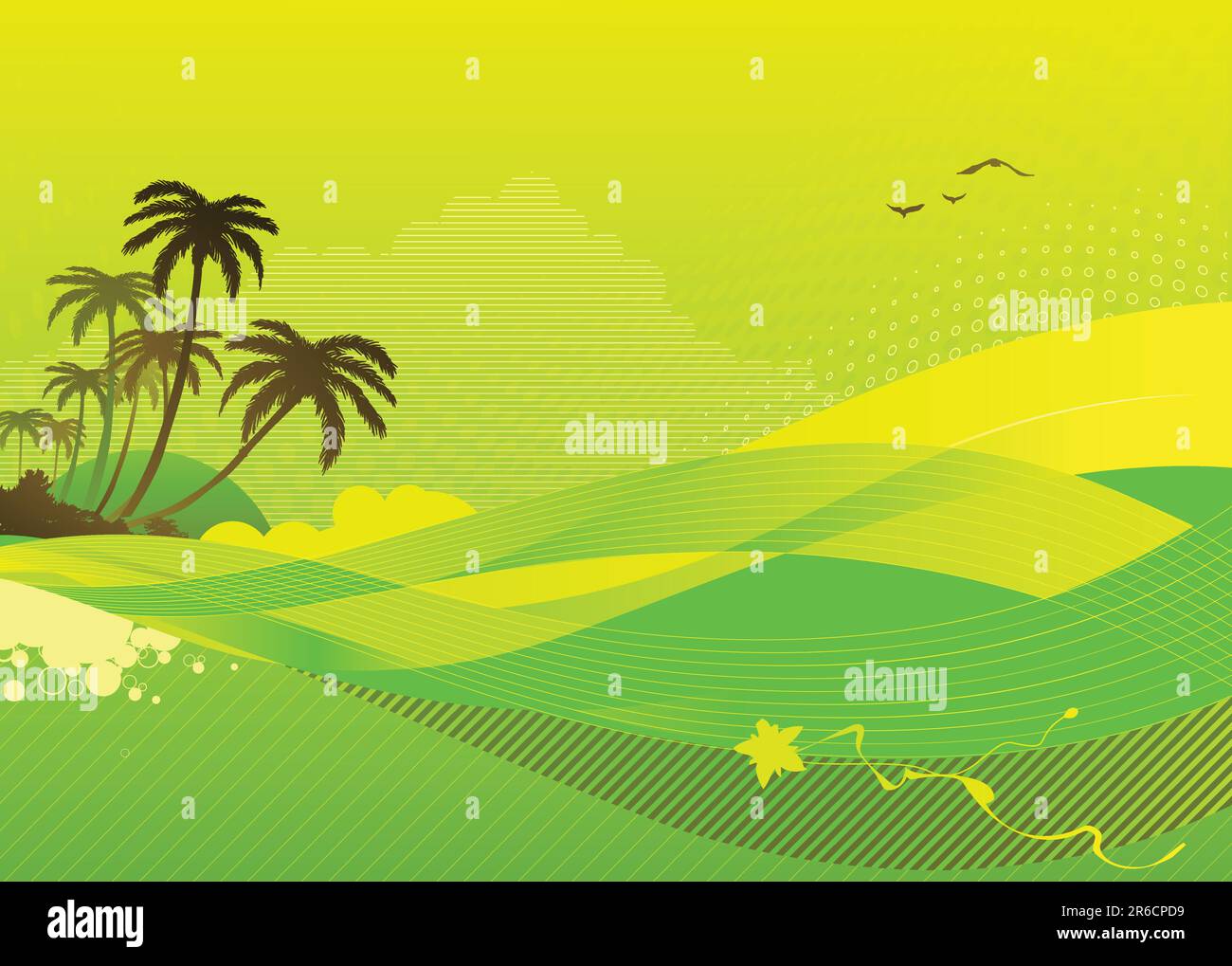 Vector illustration of abstract background with palm tree on the ocean ...