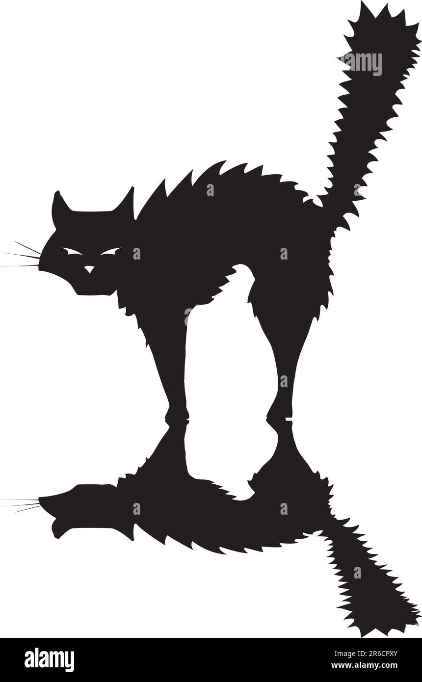 Halloween black cat raising its fur to hiss and look scary Stock Vector ...