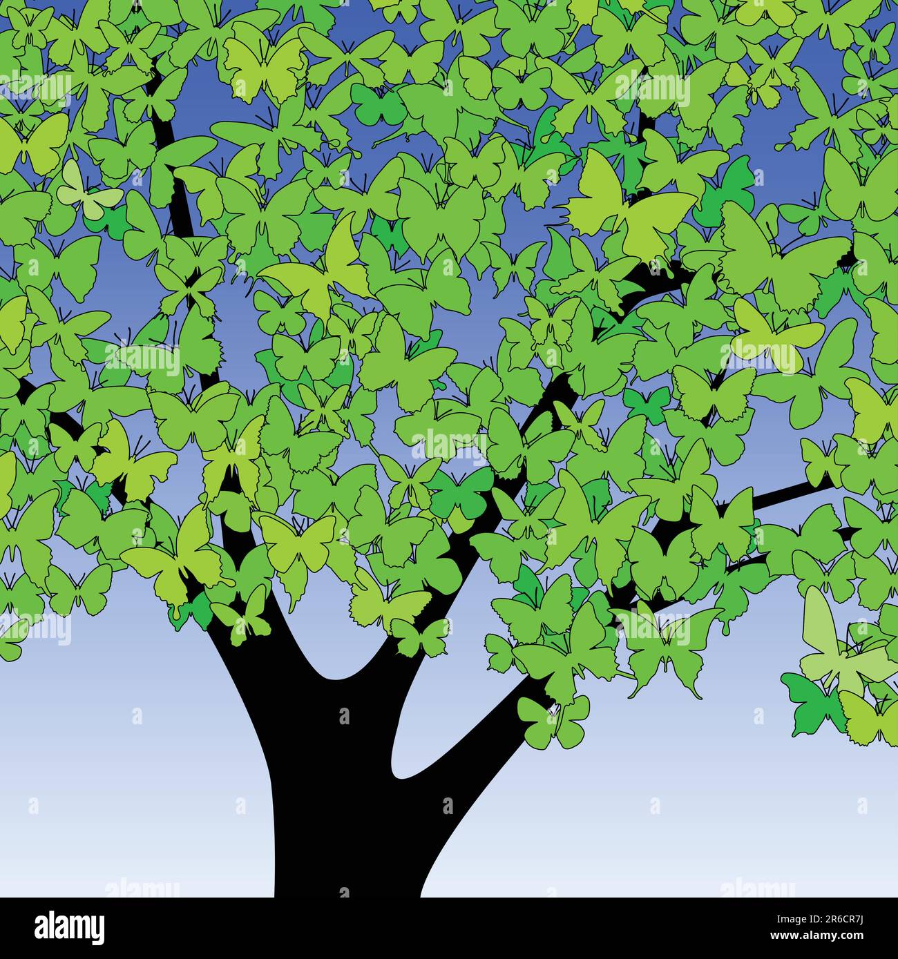 Editable vector illustration of a tree with butterfly leaves Stock ...