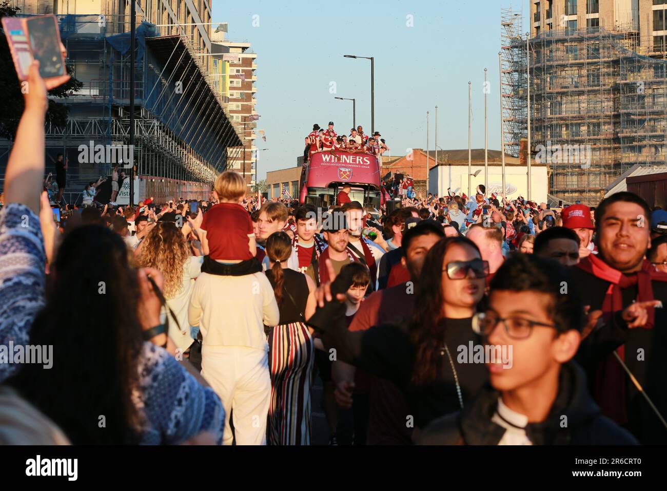 London, UK. 08 June 2023. West Ham United trophy parade after winning ...