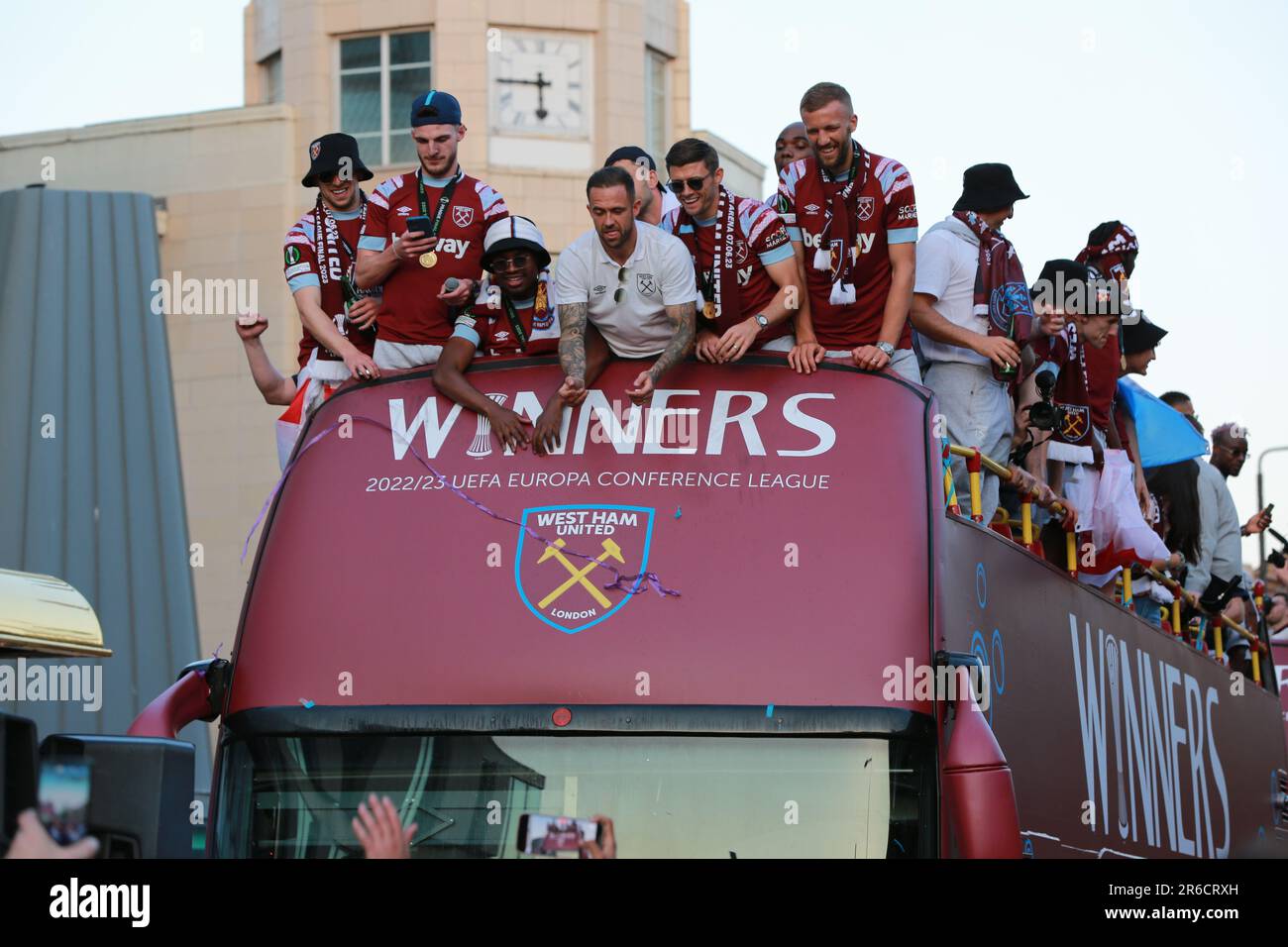 London, UK. 08 June 2023. West Ham United trophy parade after winning ...