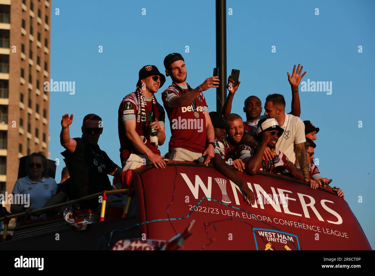 London, UK. 08 June 2023. West Ham United trophy parade after winning ...