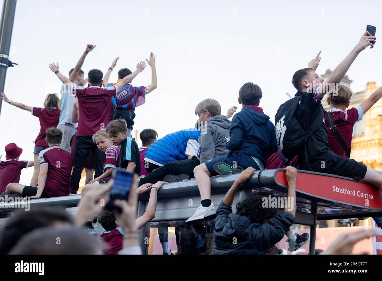 London, UK. 08th June, 2023. Young football fans of West Ham United are ...