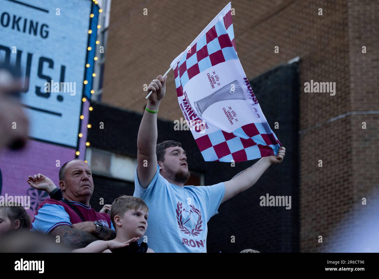 London, UK. 08th June, 2023. A football fan of West Ham United is seen ...