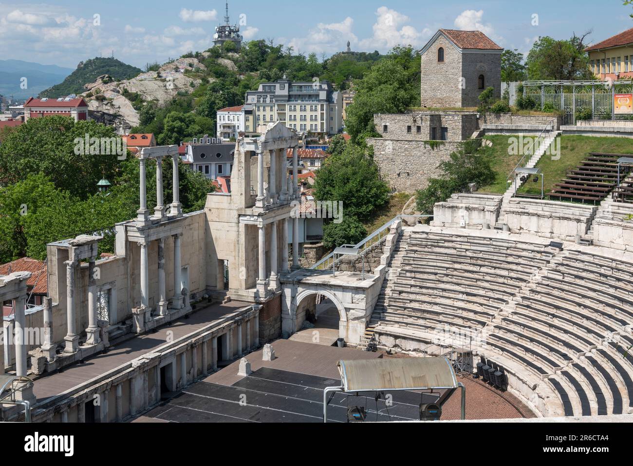 Typical street and houses at The old town of city of Plovdiv, Bulgaria ...