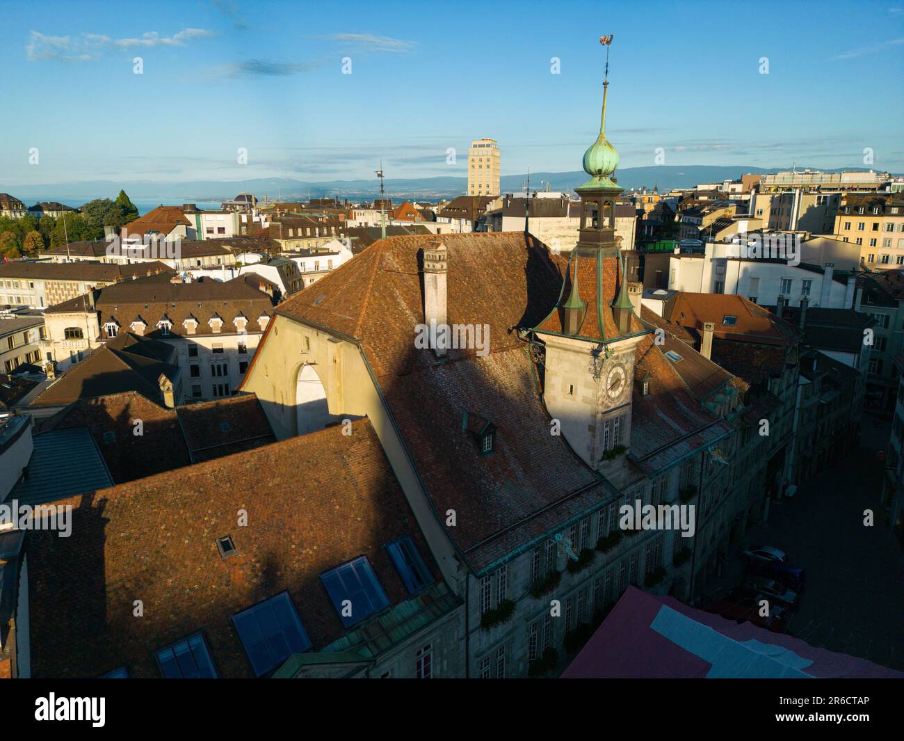 Lausanne, Switzerland, August 22nd 2022. An aerial image of Place de la ...