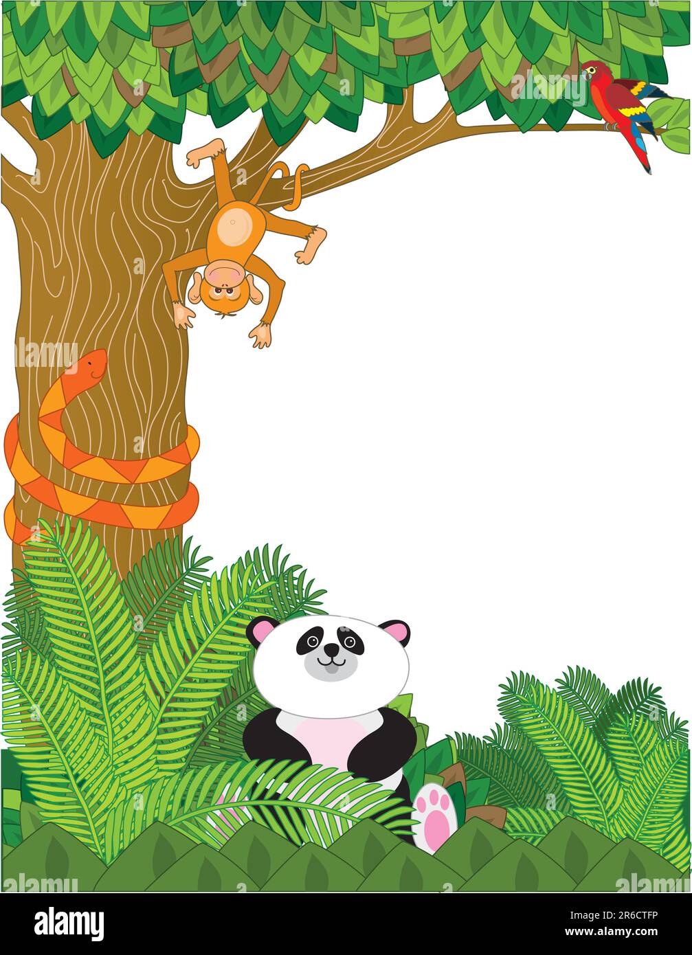 A border with zoo animals - panda,snake,orangutan,and parrot Stock ...