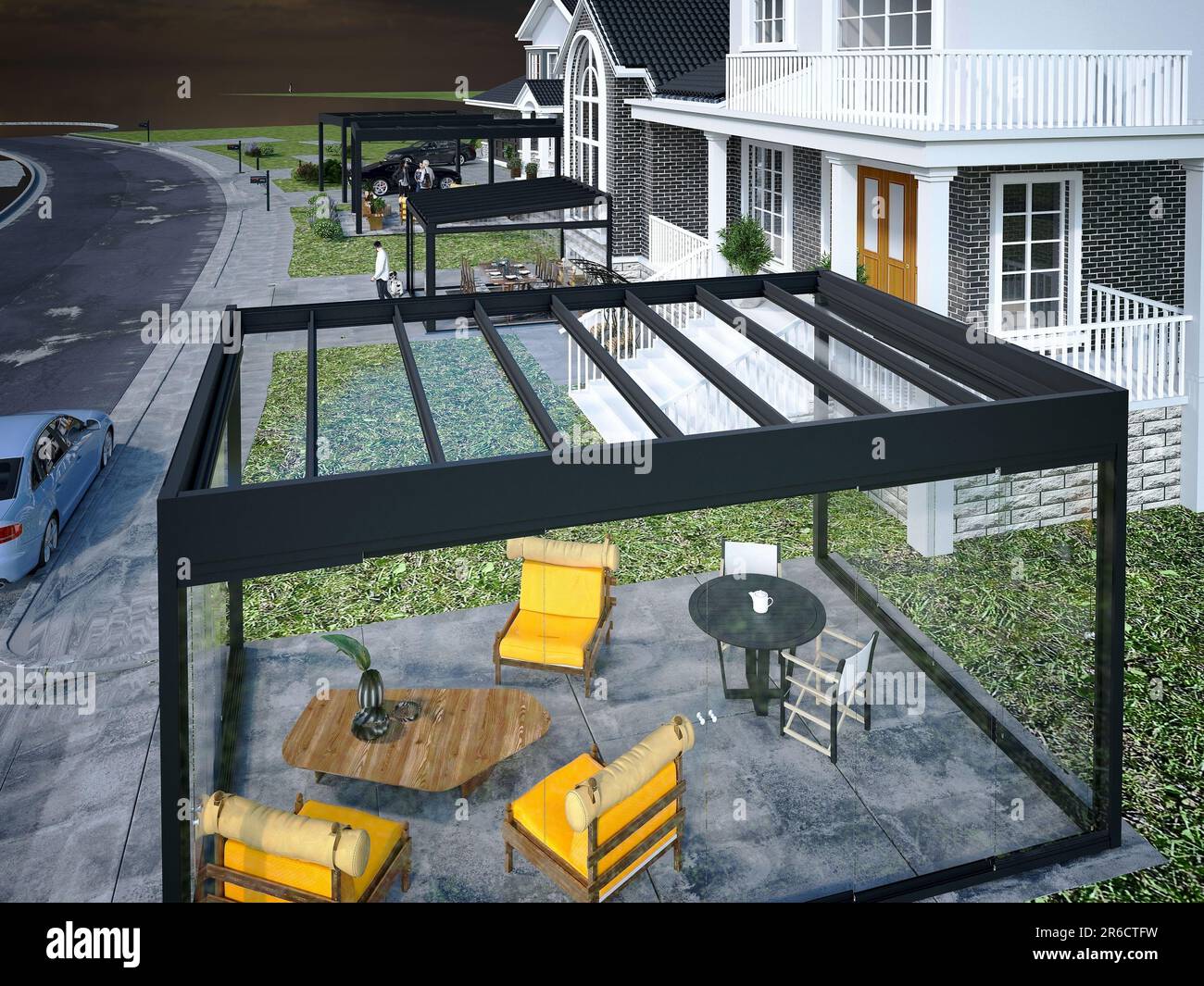 Modern Pergola Sunroom Outdoor Life, 3d rendering Stock Photo - Alamy