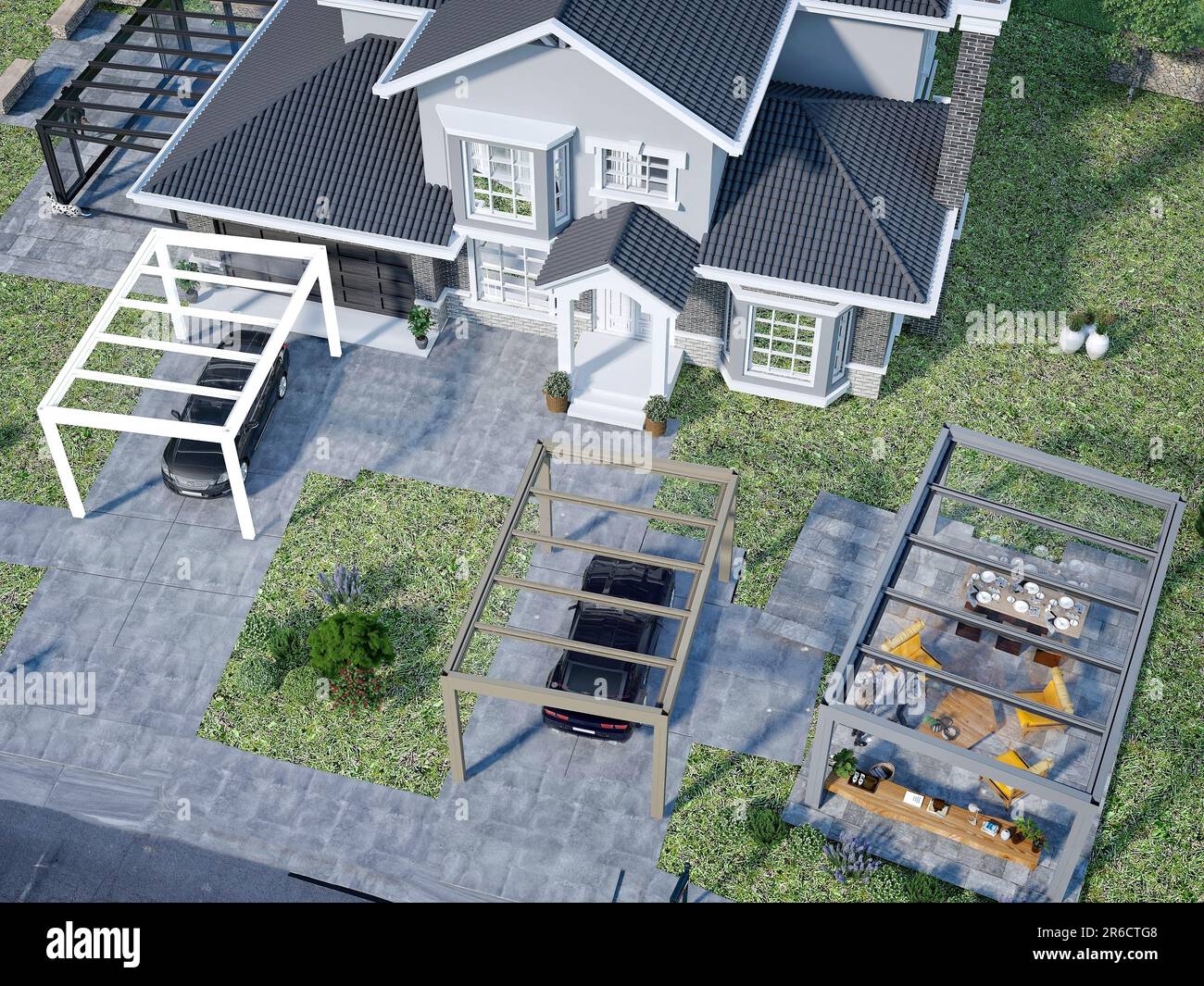 Modern Pergola Sunroom Outdoor Life, 3d rendering Stock Photo - Alamy