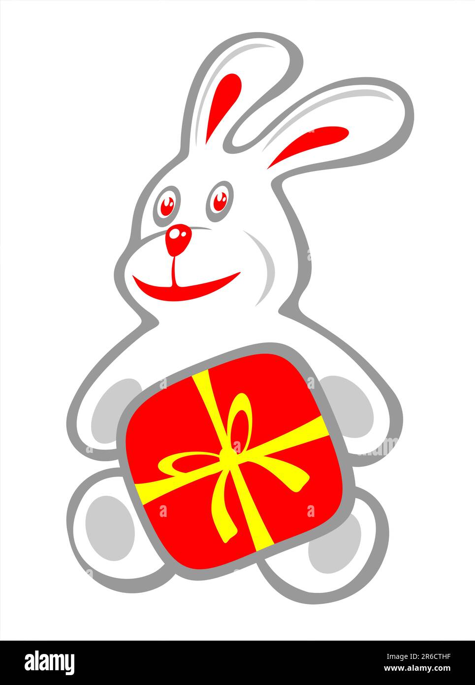 Stylized rabbit with red gift box on a white background. Valentines ...