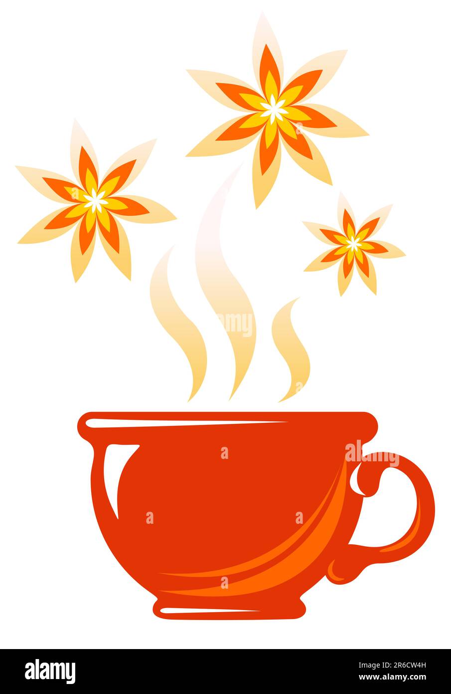 Stylized tea cup and flowers isolated on a white background Stock ...