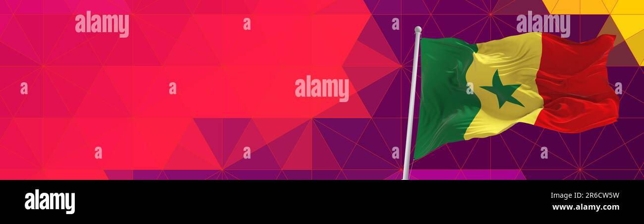 official flag of Senegal waving at colorful background, panoramic view. travel and patriot ...