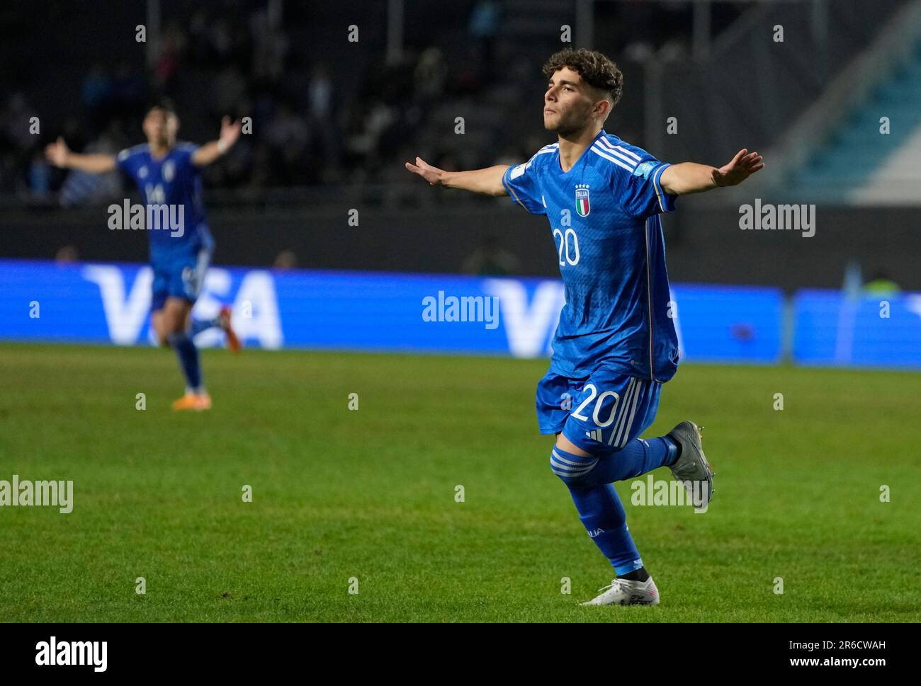 Italy's Simone Pafundi celebrates scoring his side's second goal ...