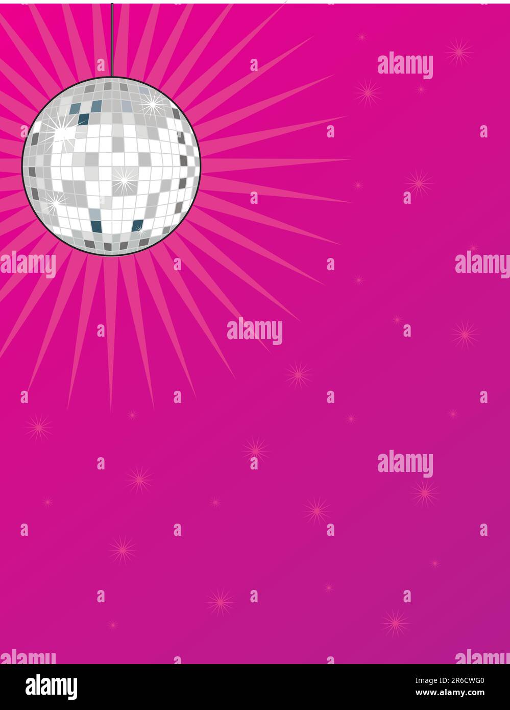 A shiny disco ball on a bright pink background with stars Stock Vector ...