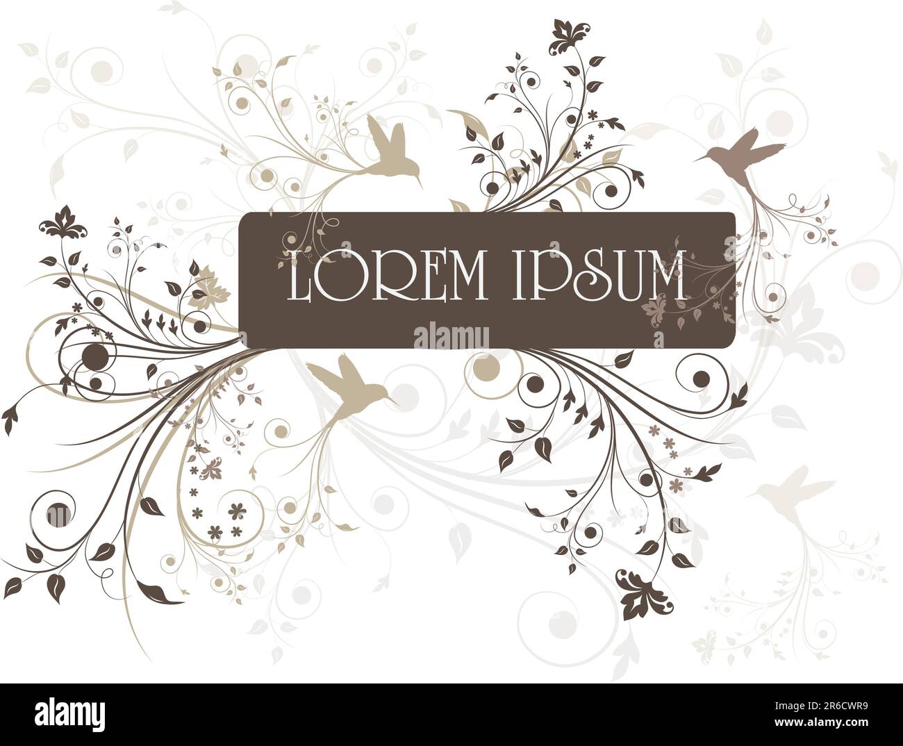 Abstract floral frame with hummingbirds and curvy, flower design ...