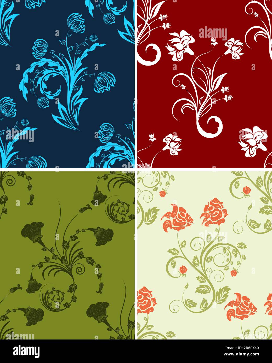Floral seamless vector color backgrounds set. For easy making seamless ...
