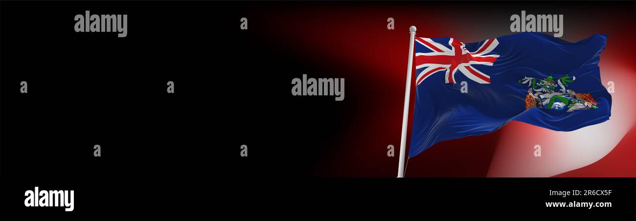 official flag of Saint Helena waving at colorful background, panoramic ...