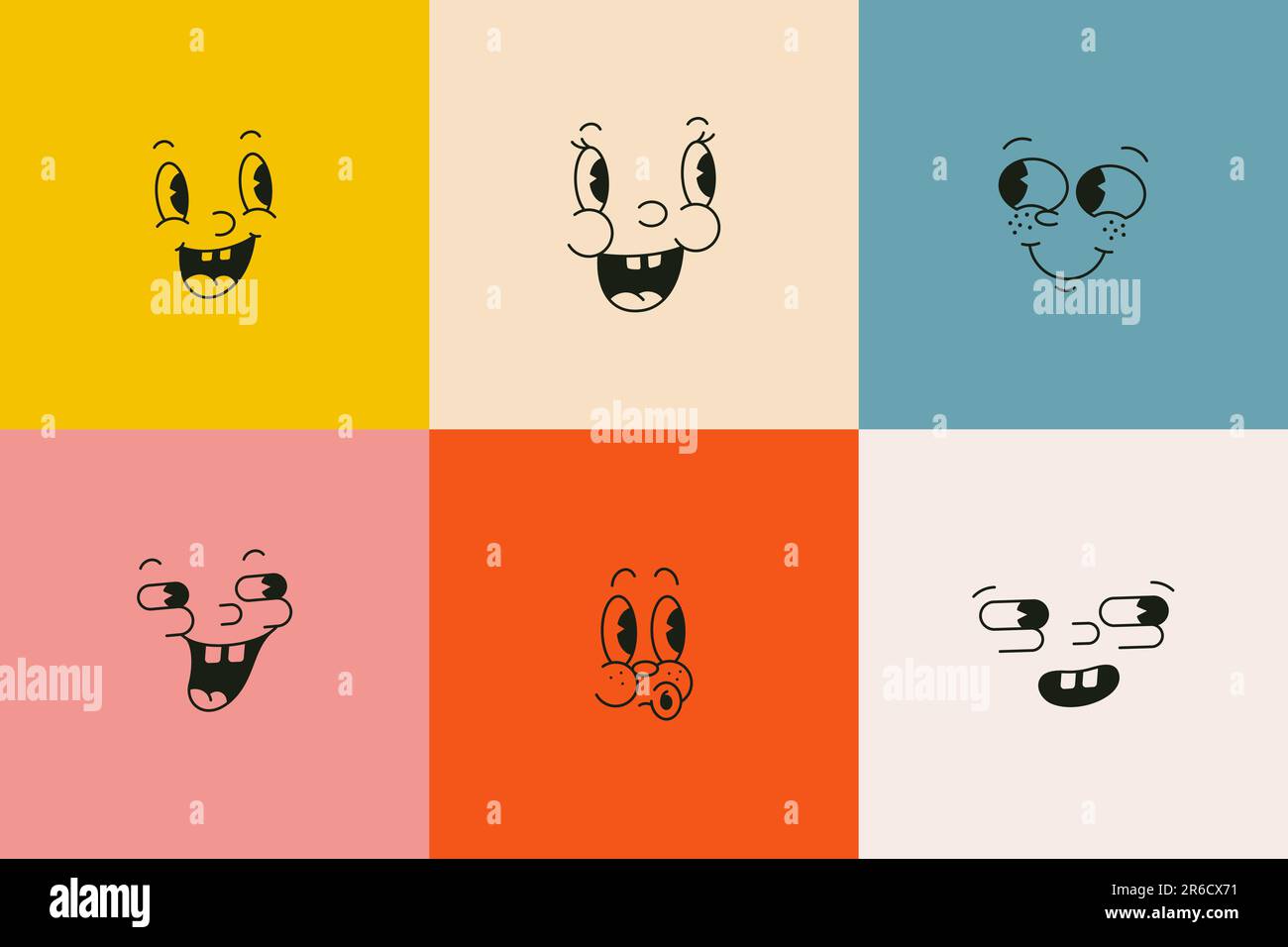 Retro Cartoon Characters Funny Faces in 30s, 50s Mascot Style. Vector ...